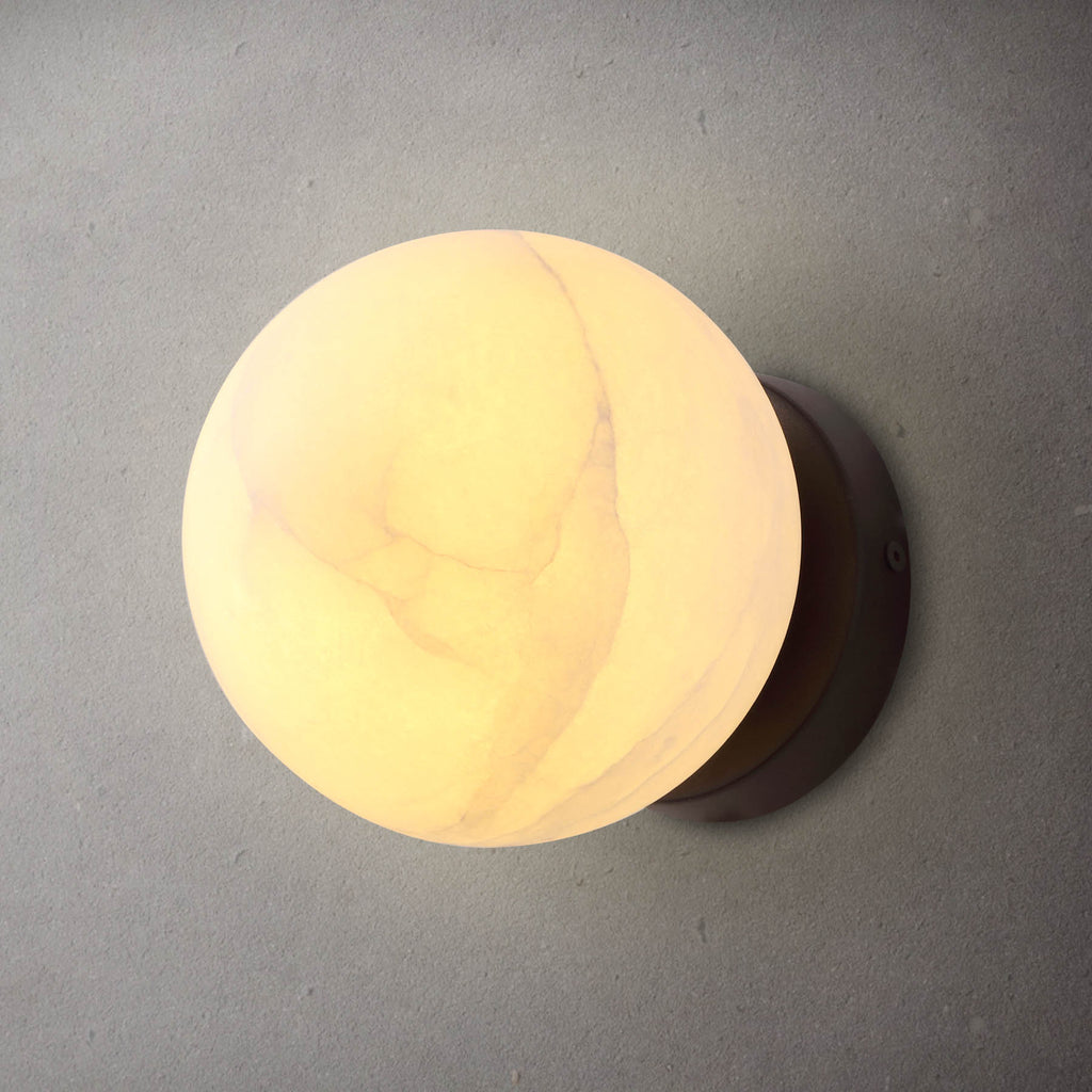Moonlit Wall Sconce | Hand-Carved Alabaster Globe Light | Moorizon